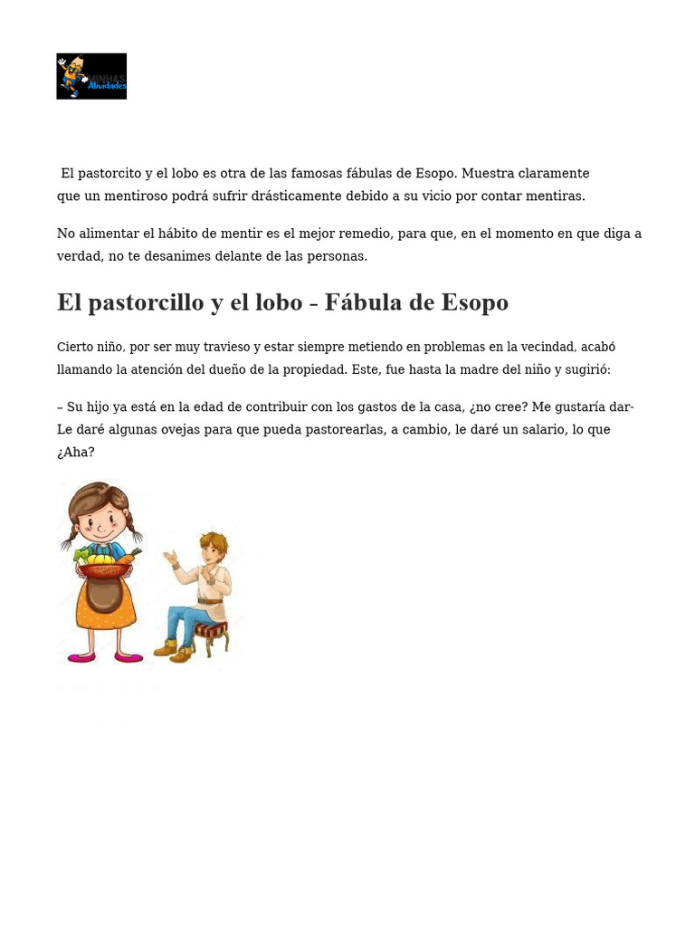 El Pastorcillo y El Lobo | PDF | Fábula