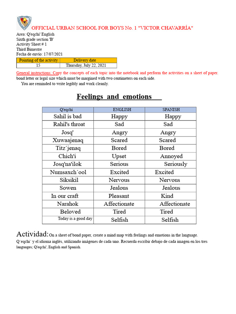 Sixth Grade Emotions Activity Sheet | PDF