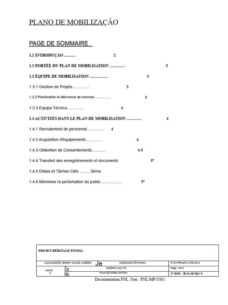 Plan de Mobilisation pour Projet NLNG | PDF | Don d'organe