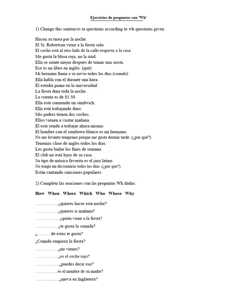 Ejercicios de Preguntas WH | PDF