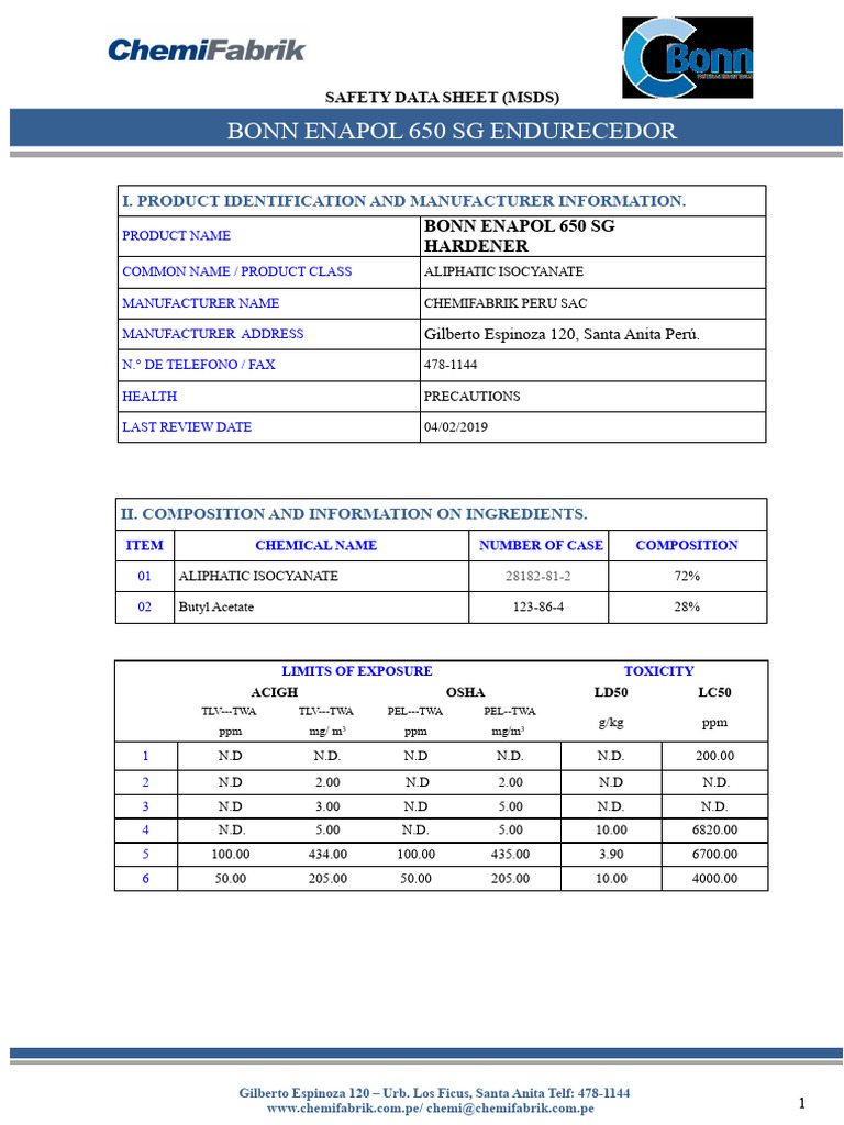 MSDS-Bonn Enapol 650 SG HARDENER | PDF