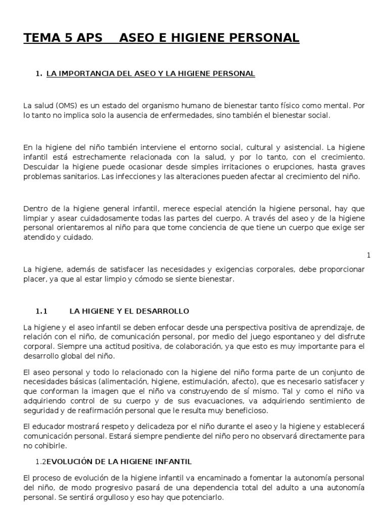 Tema 5 Aps Aseo e Higiene Personal | PDF | Orina nocturna al dormir ...