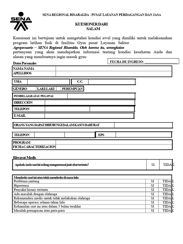 Kuesioner kesehatan. Anamnesis | PDF