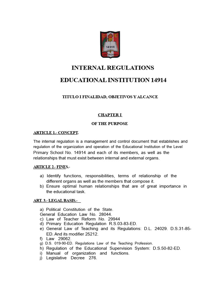 Internal Regulations Educational Institution 14914 | PDF | Educational ...