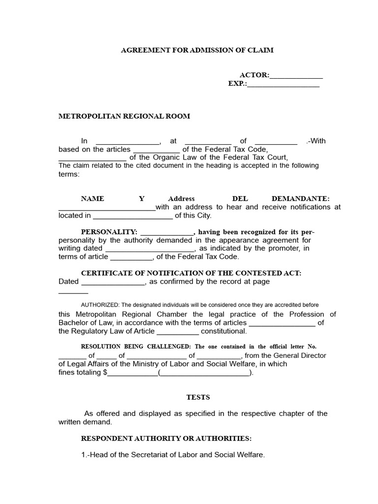 Agreement of Admission of Claim | PDF | Government | Public Law