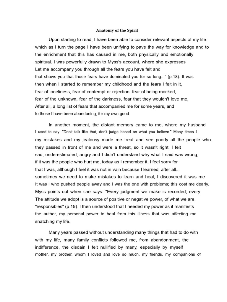 Anatomy of The Spirit Essay | PDF | Fear | Love