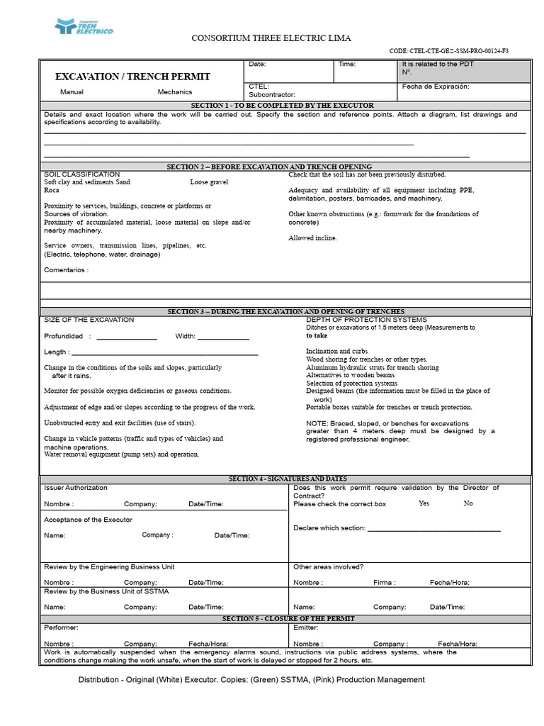 Excavation and Trench Work Permit | PDF | Trench