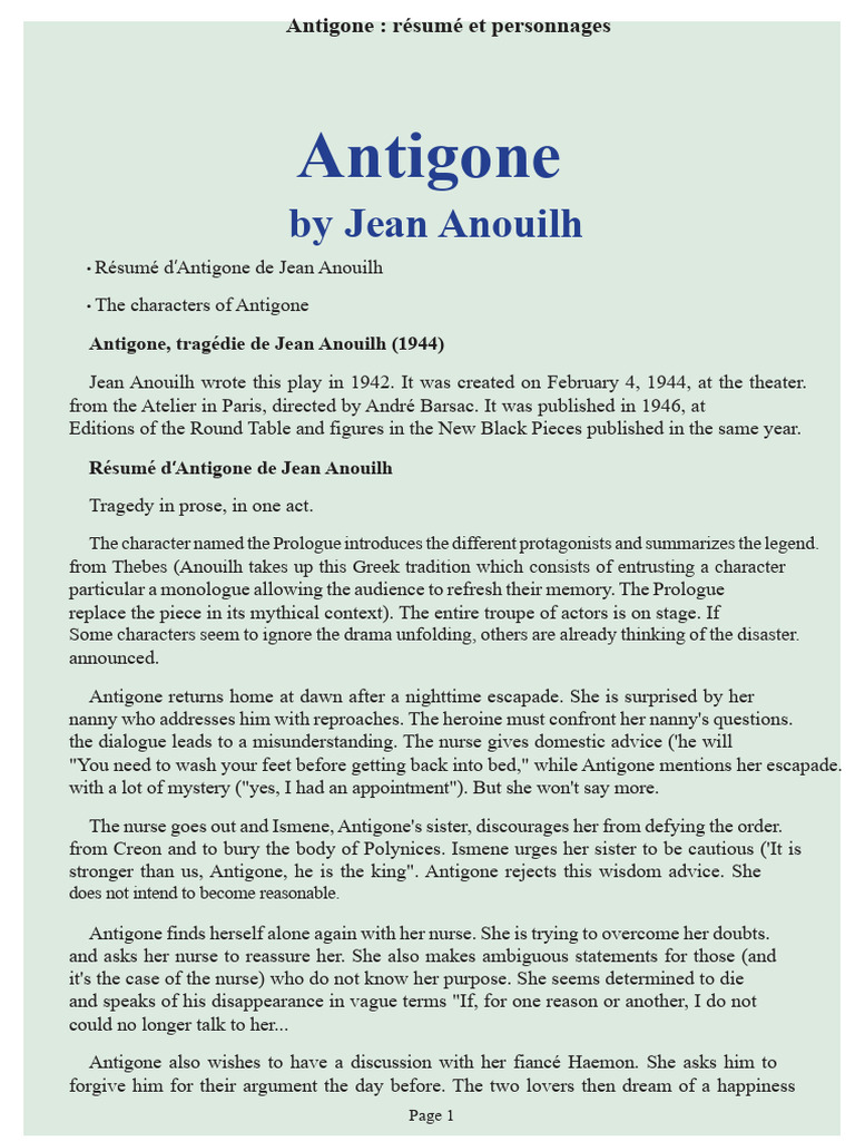 Antigone: by Jean Anouilh | PDF | Theban Mythology