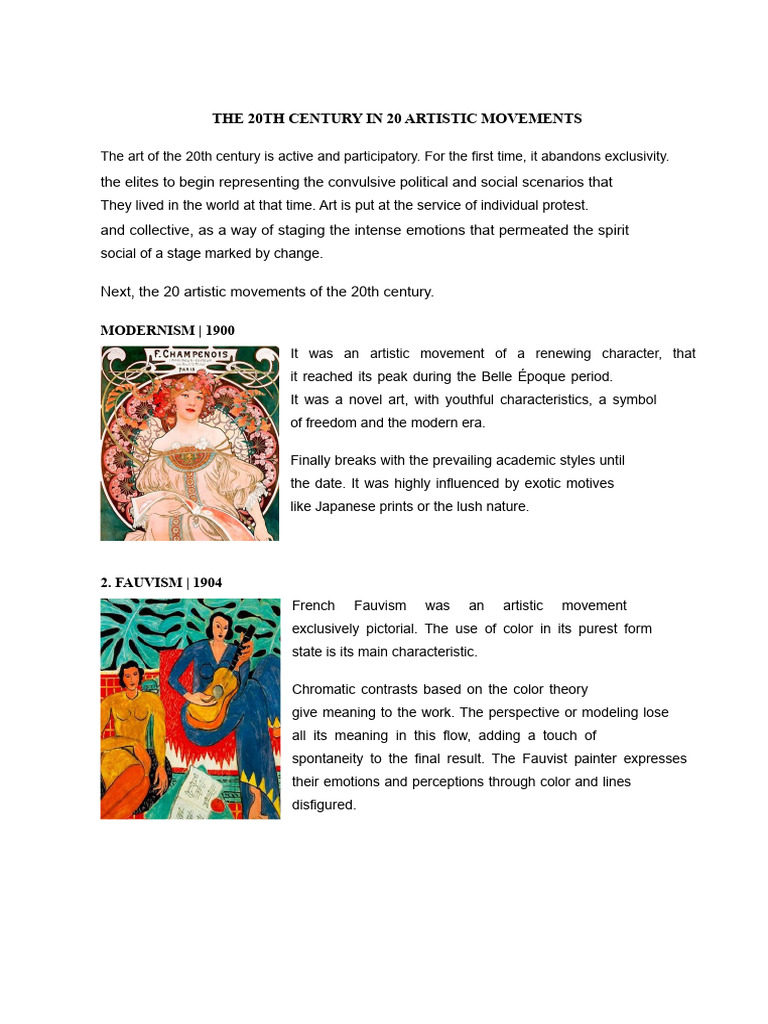The 20TH Century in 20 Artistic Movements | PDF | Expressionism ...