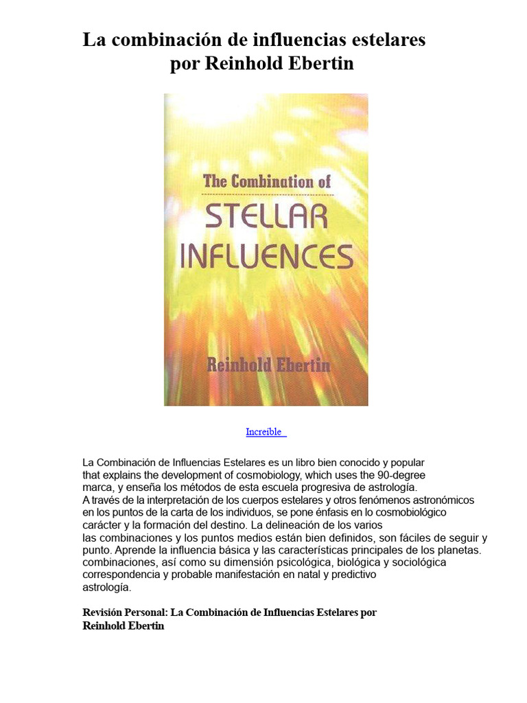 La Combinación de Influencias Estelares Por Reinhold Ebertin | PDF