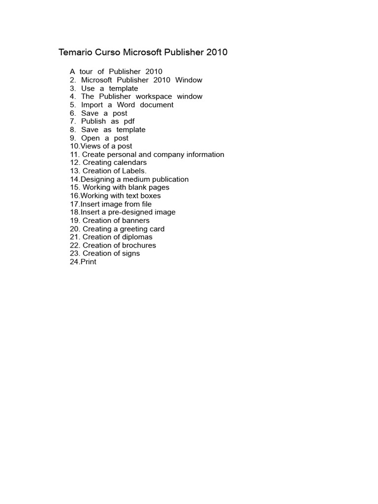 Course Syllabus Microsoft Publisher 2010 PDF | PDF