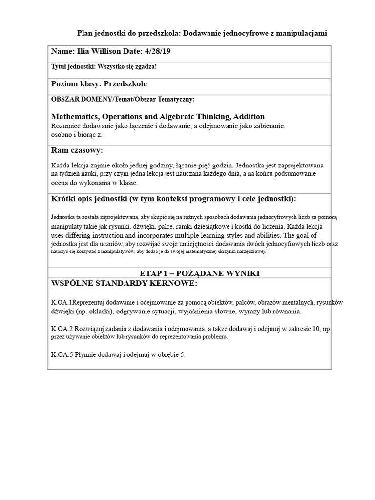 Kinder Dodawanie Jednocyfrowe Z Użyciem Manipulatów Plan Lekcji ...
