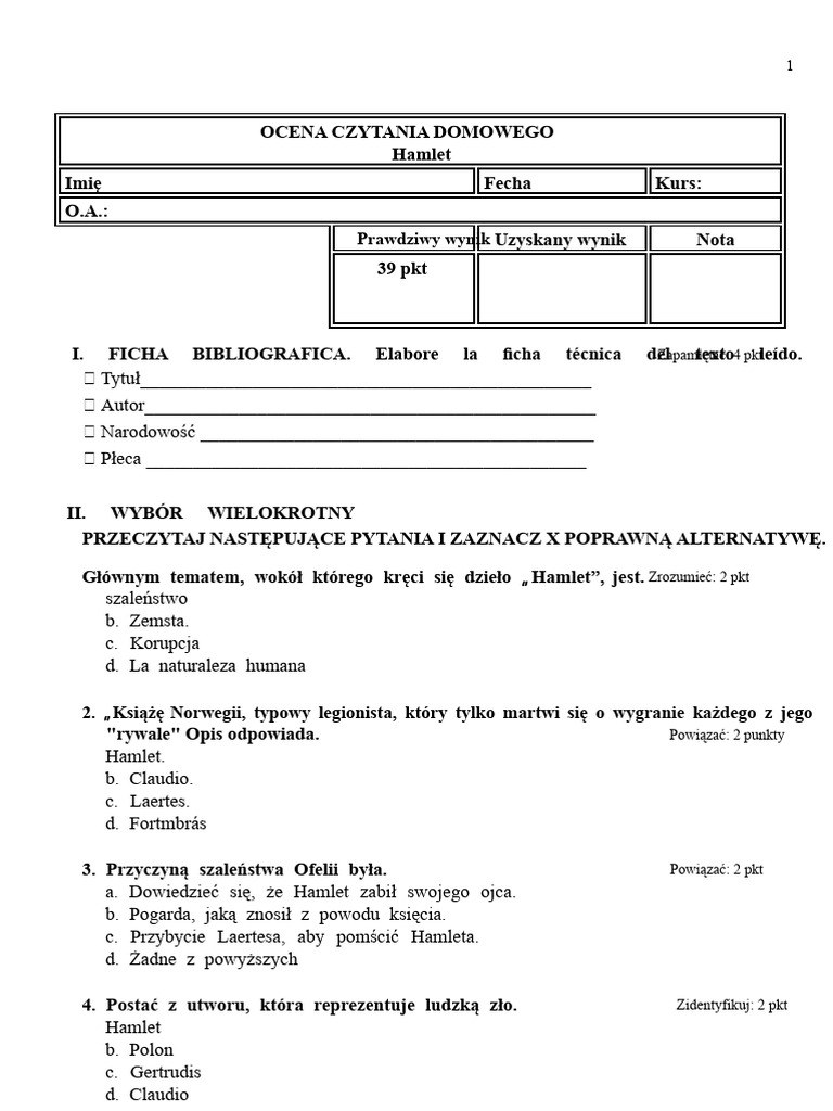 Test Hamleta | PDF