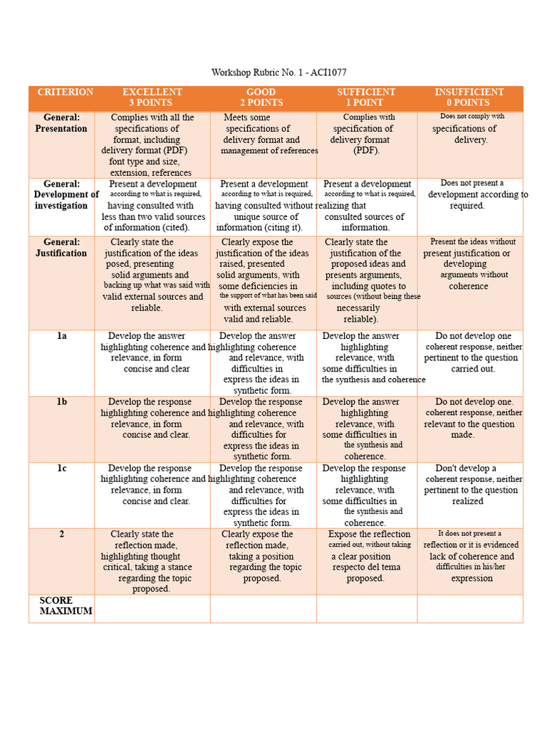Workshop 1 Rubric | PDF