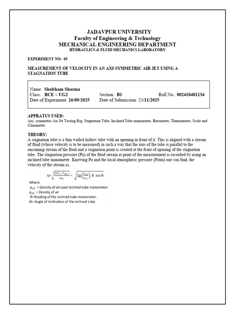 Measurement of Velocity in an Axi-symmetric Air Jet Using a Stagnation ...
