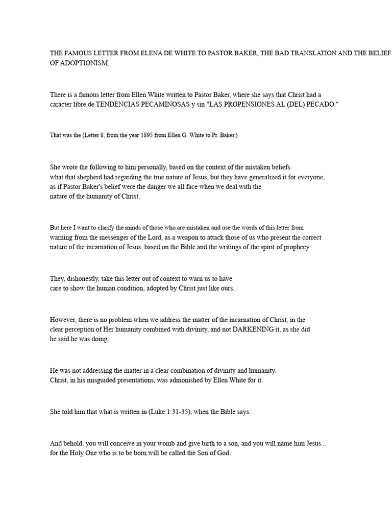 The Famous Letter of Ellen White | PDF | Jesus | Theology