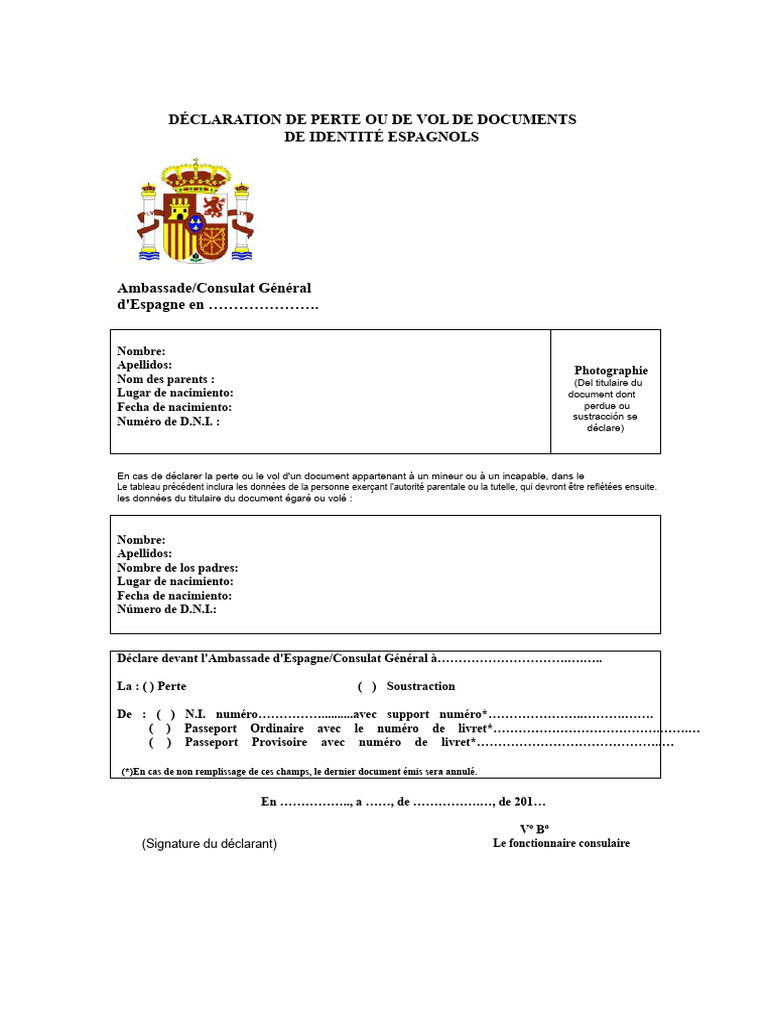Déclaration de perte de documents d'identité | PDF