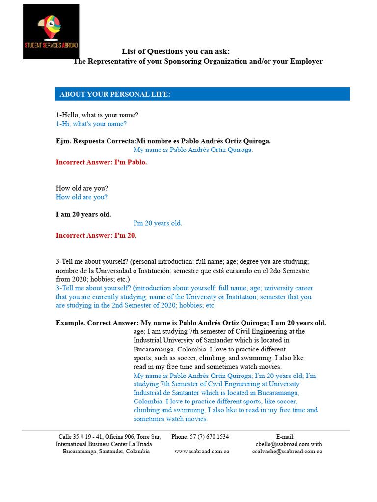 Interview With Sponsor or Employer - Possible Questions | PDF