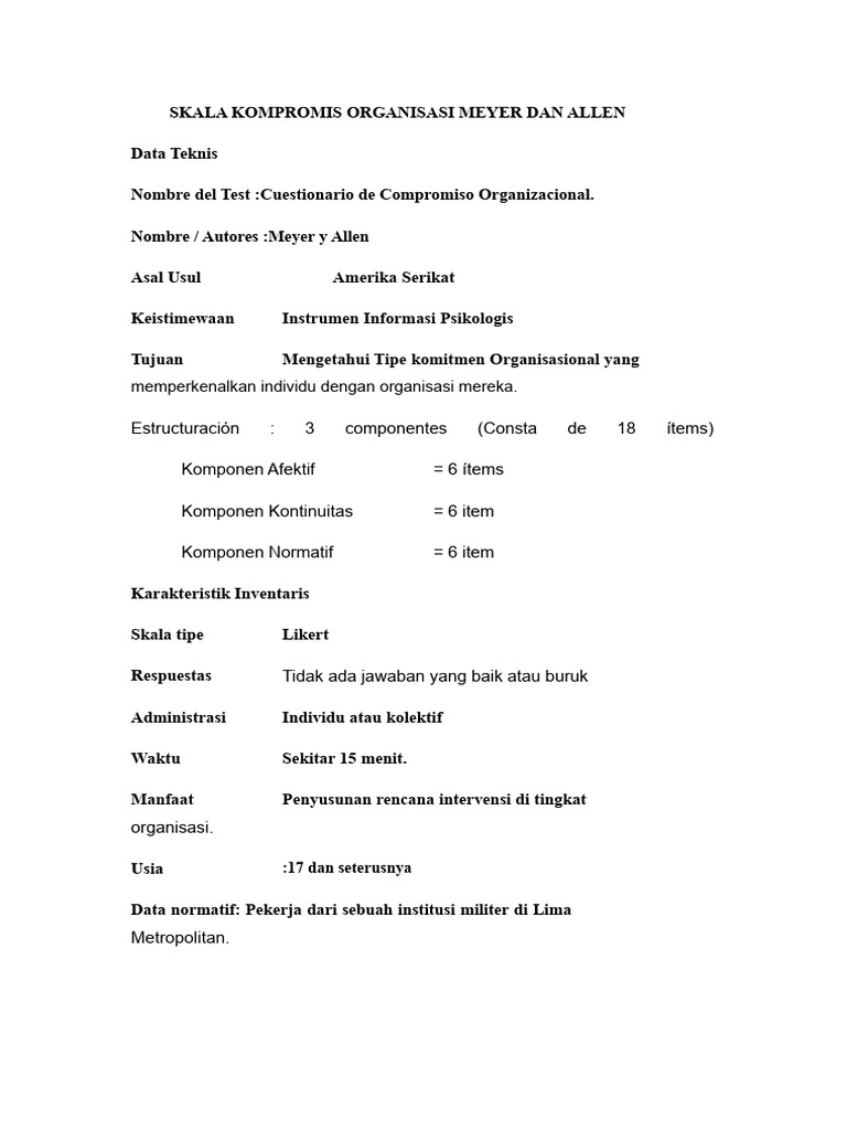Skala Komitmen Organisasi Meyer Allen | PDF