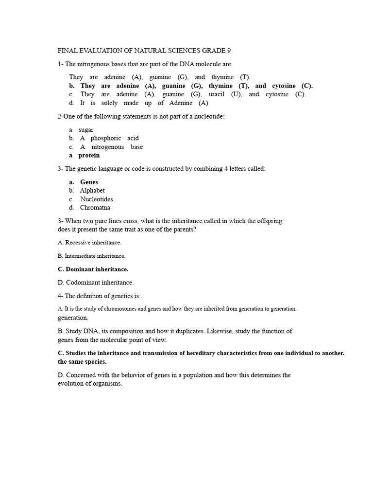 Final Evaluation First Period of Natural Sciences Grade 9 | PDF ...