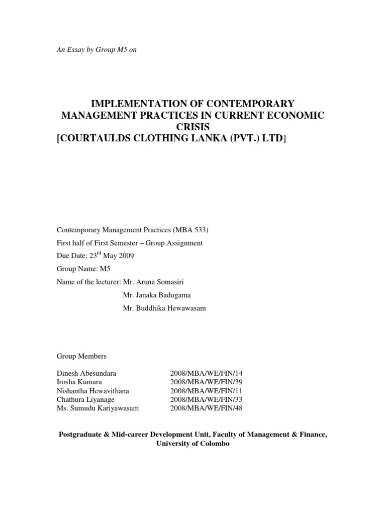 Implementation of Contemporary Management Practices in Current Economic ...