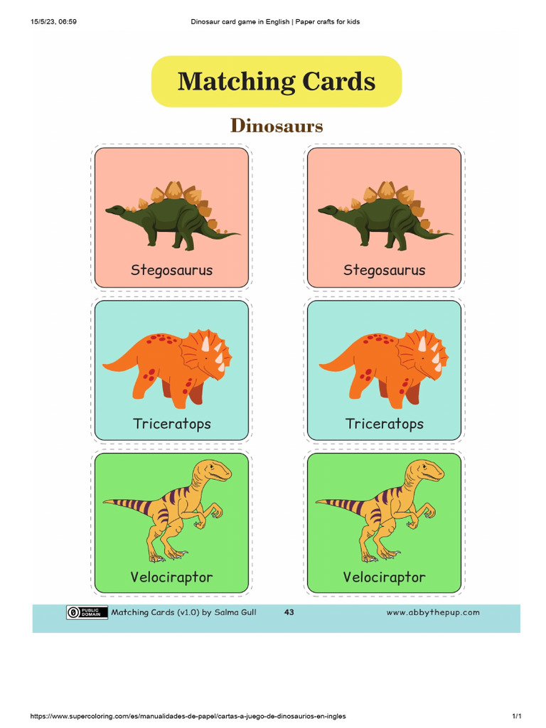 Dinosaur Card Game for Kids | PDF