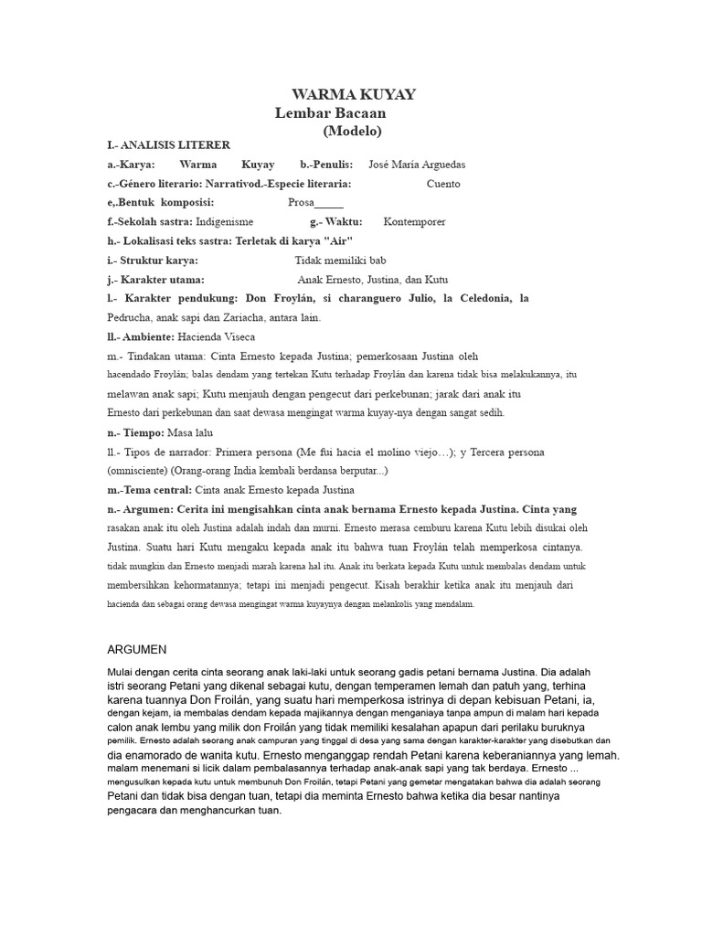 Analisis Sastra "Warma Kuyay" Arguedas | PDF