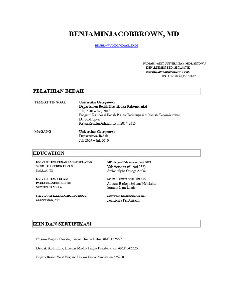 Curriculum Vitae Dr. Benjamin Jacob Brown | PDF