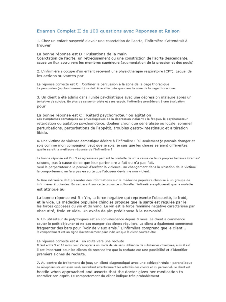 Examen infirmier : 100 questions et réponses | PDF | Asthme | Allaitement