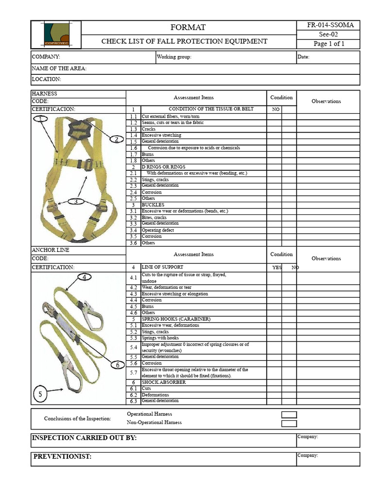 Fr-014-Fall Protection Equipment Checklist PDF | PDF | Mechanical ...