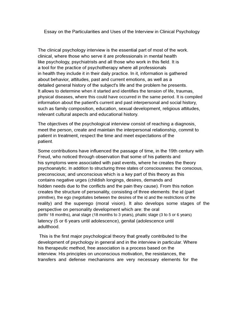 Essay, Psychological Interview | PDF | Psychology | Psychotherapy