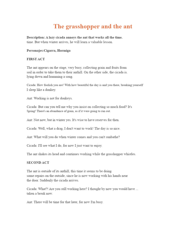 The Ant and the Grasshopper Fable | PDF