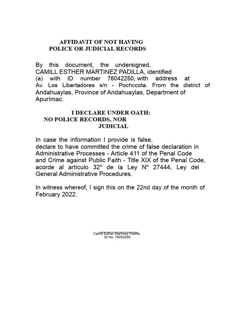 08 Sworn Statement of No Criminal Records | PDF