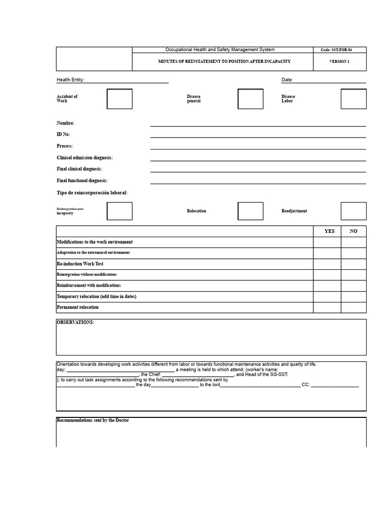 Act of Reinduction To The Position After Incapacity | PDF | Working ...