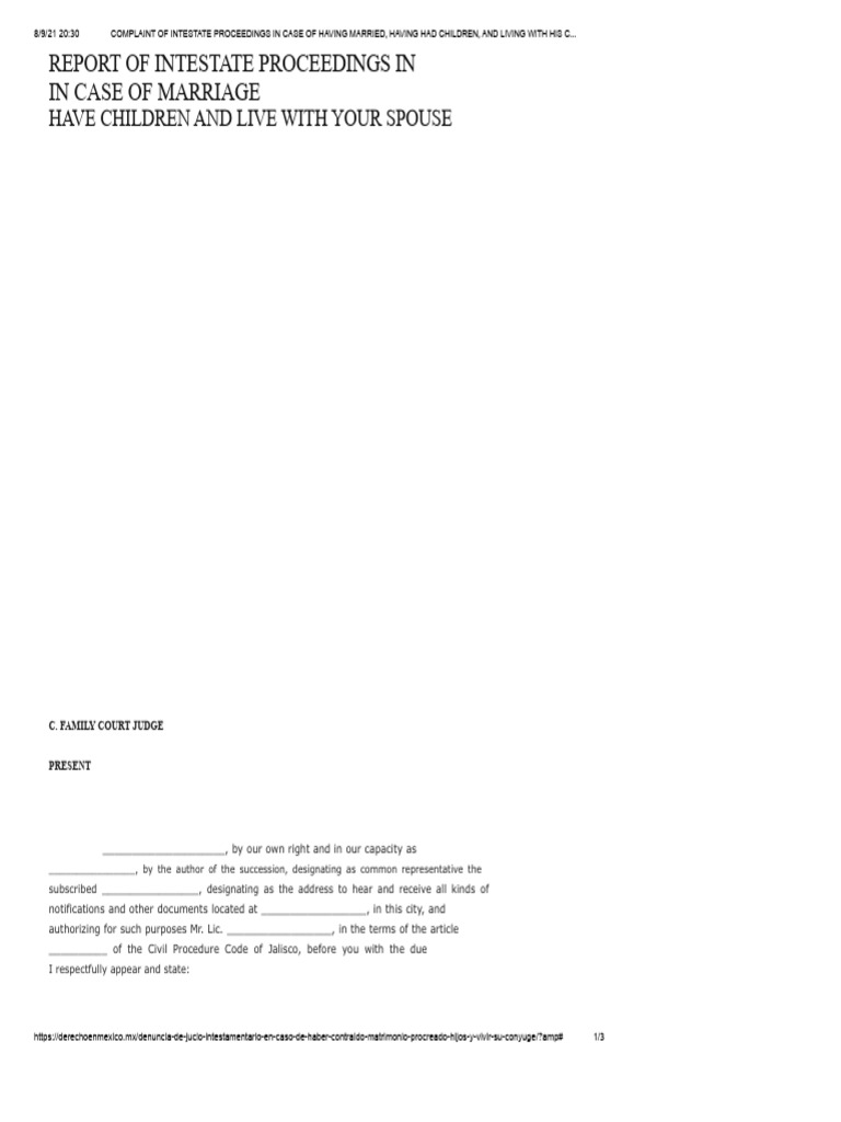 Model of Intestate Proceeding | PDF | Intestacy | Civil Law (Common Law)