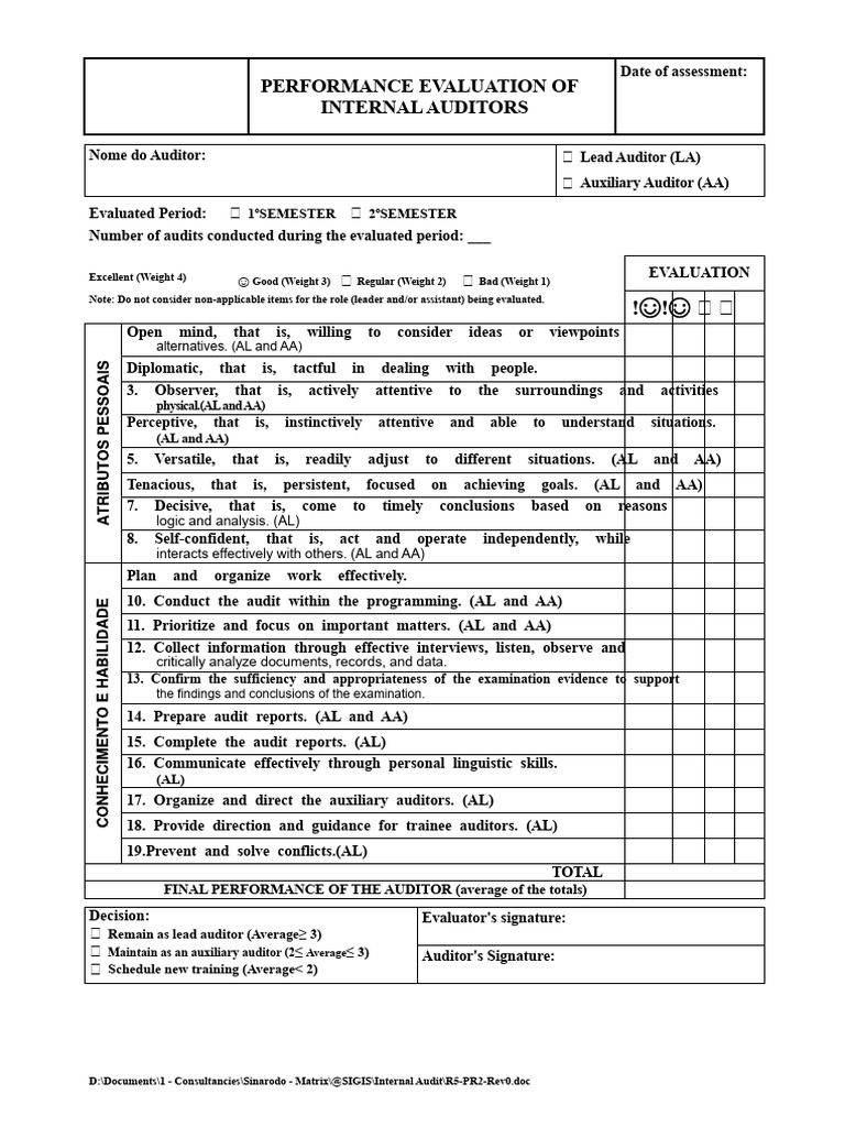 Internal Auditor Performance Evaluation | PDF | Audit | Internal Audit