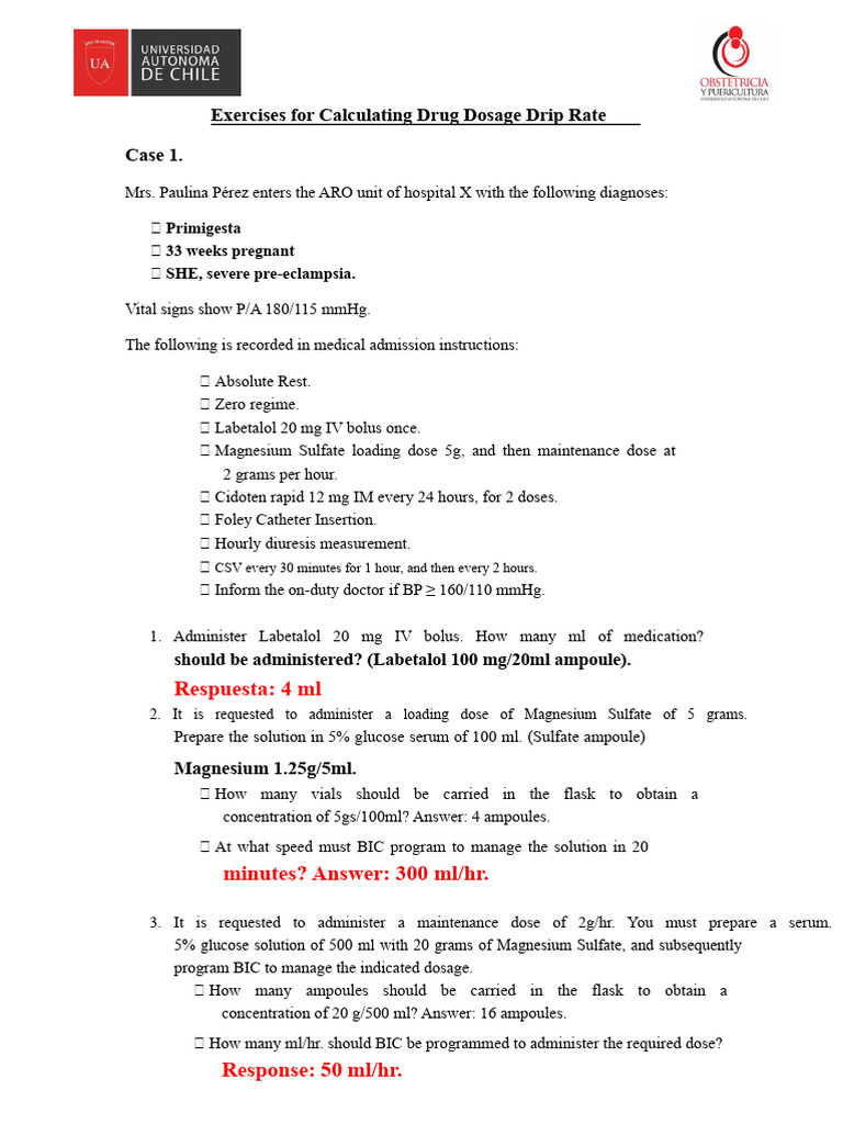 Drug Dosage Calculation Exercises | PDF | Intravenous Therapy | Dose ...