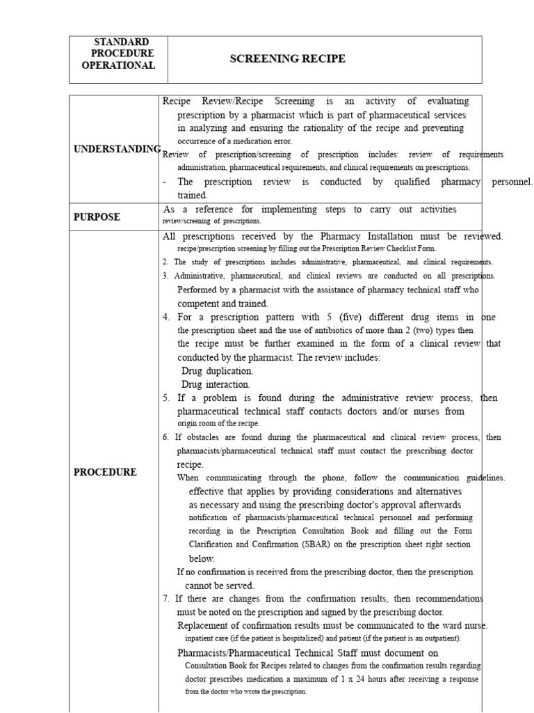 Spo Review Recipe Screening Recipe | PDF | Medical Prescription | Pharmacy