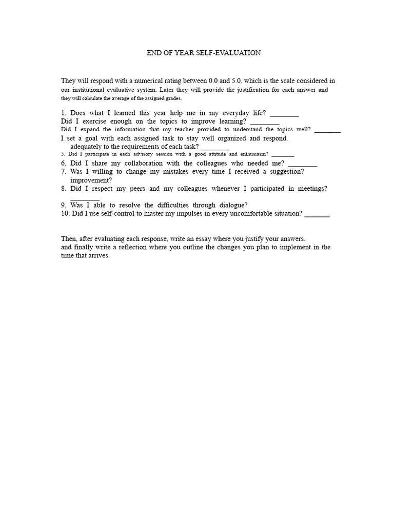 End of Year Self-Assessment | PDF