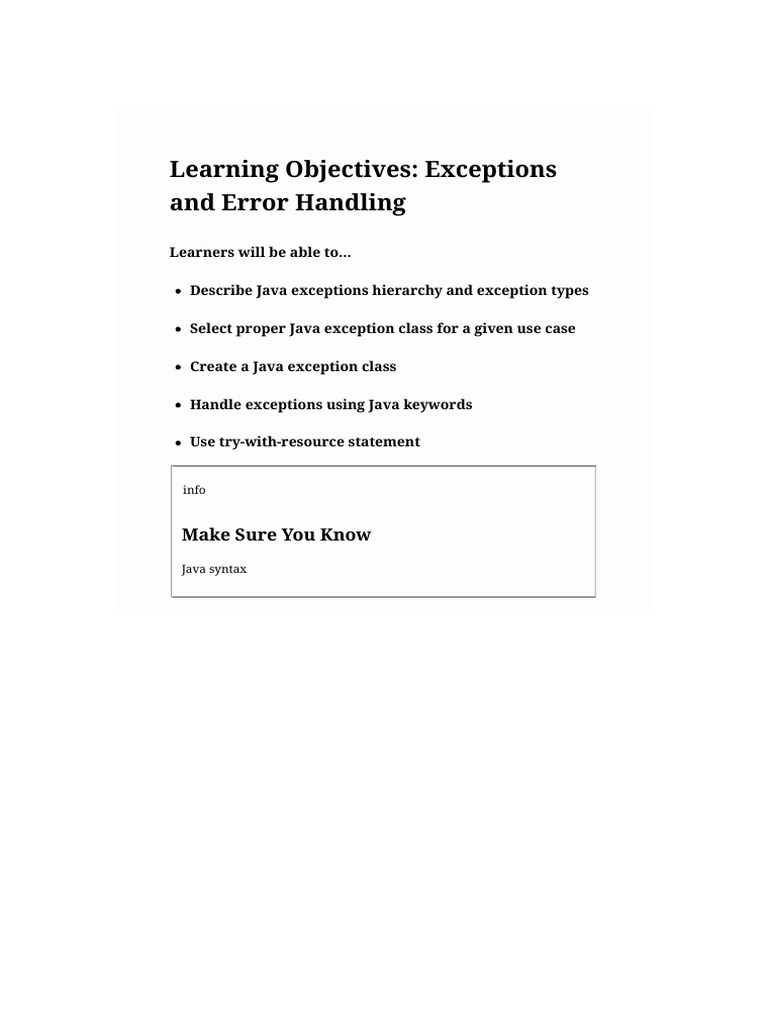Core Java Connecting To Web Based Systems Exceptions and Error Handling | PDF | Class (Computer ...