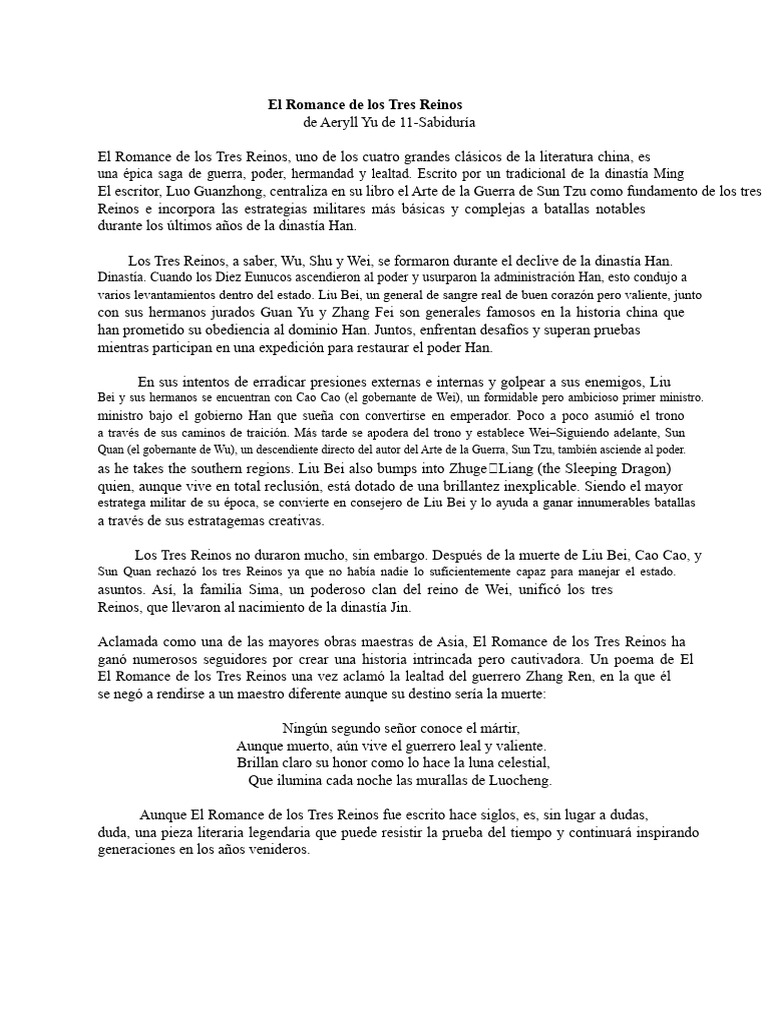 El Romance de Los Tres Reinos (Aeryll Yu) | PDF | Romance de los Tres ...