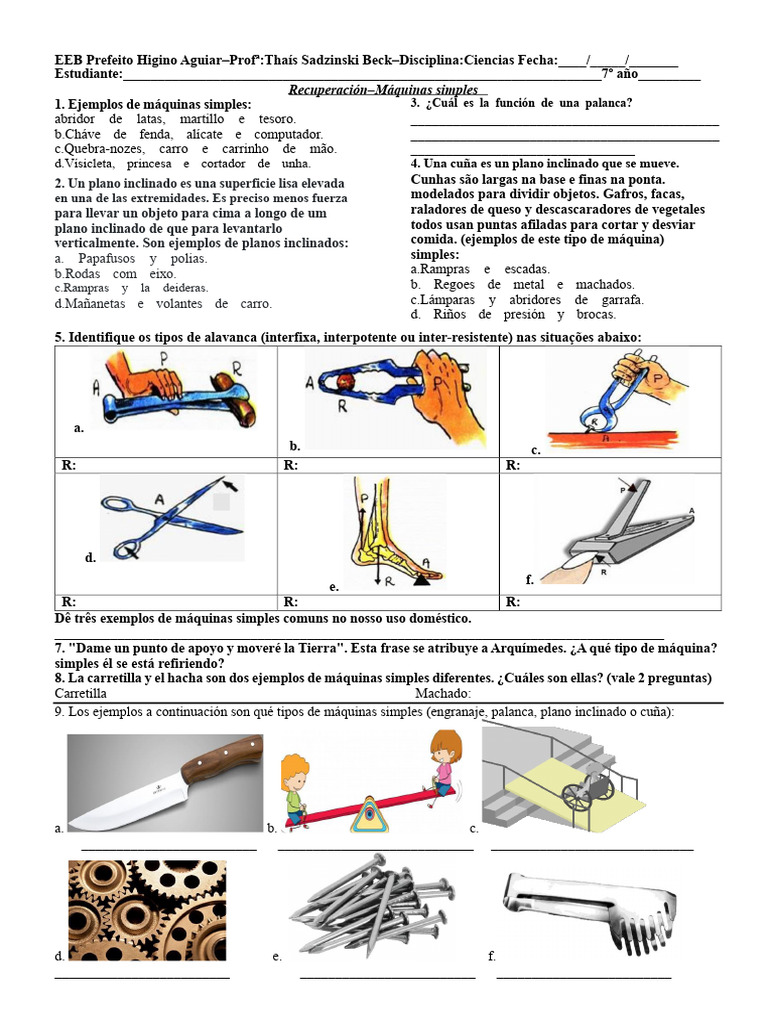 Máquinas Simples: Ejemplos y Funciones | PDF | Máquinas | Ingeniería ...