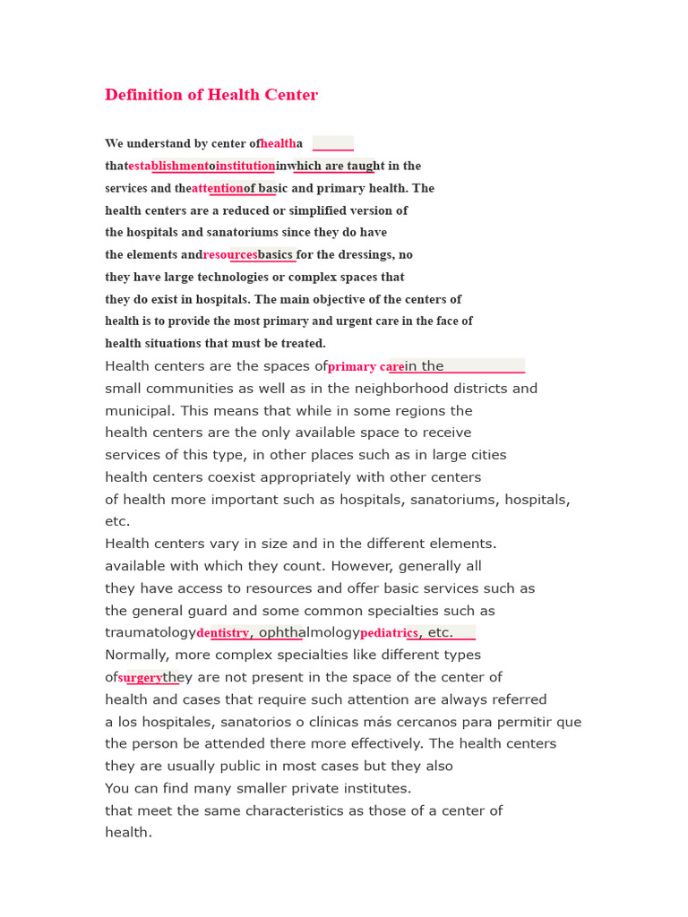 Understanding Health Centers: Definition & Services | PDF