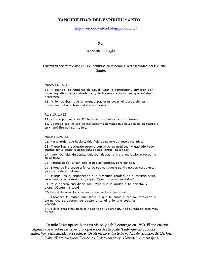Kenneth E. Hagin - Tangibilidad Del Espíritu Santo | PDF | espíritu Santo | Fe