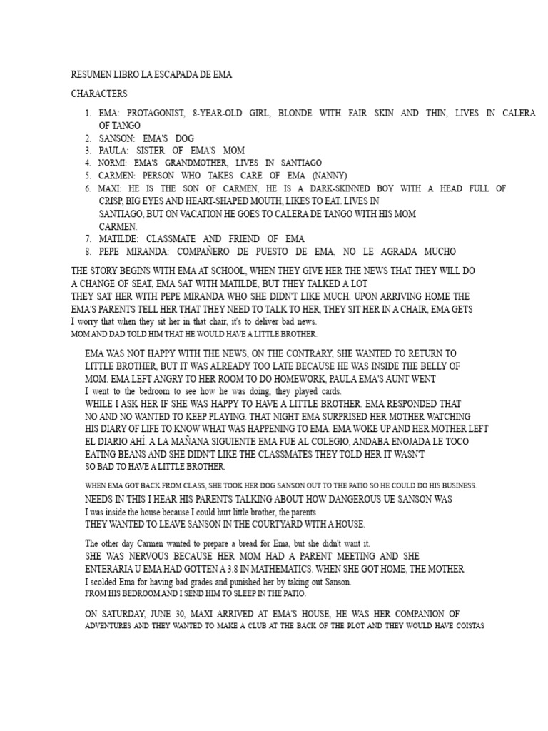 Summary of The Book "Ema's Escape" | PDF