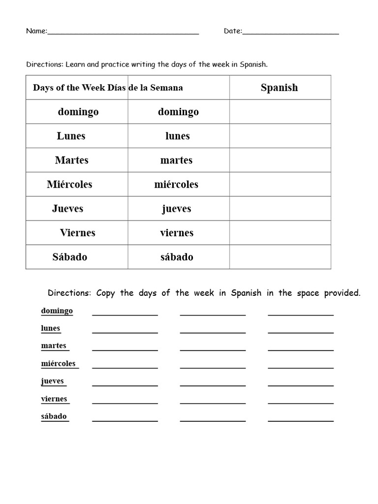 Días de La Semana en Español | PDF