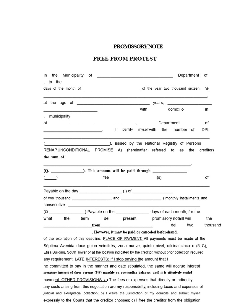Promissory Note Template 2016 | PDF | Promissory Note | Bankruptcy