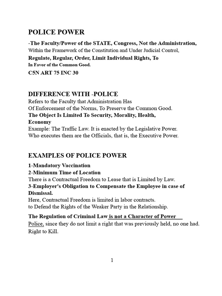 Unit 1 Police Power | PDF | Police Power (United States Constitutional ...