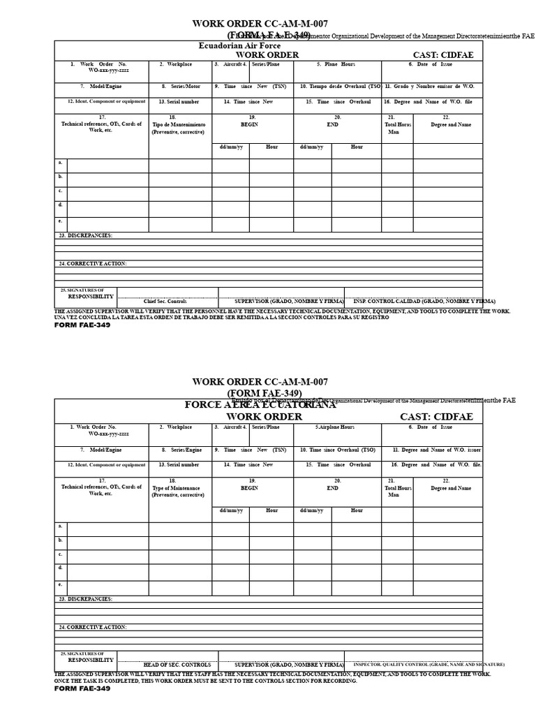 Ecuadorian Air Force Work Order Form | PDF | Chess Theory | Chess