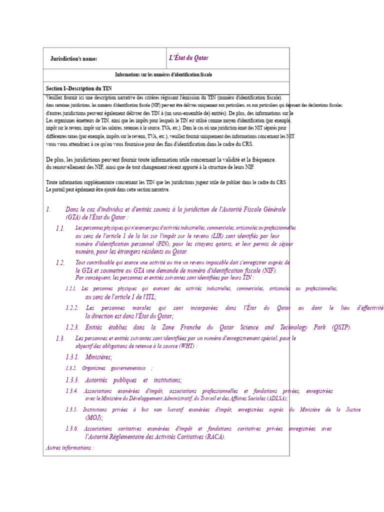 Identification Fiscale au Qatar : TIN et Procédures | PDF | Impôts ...